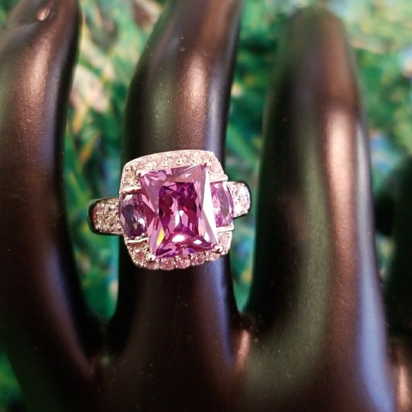 Jewelry | 18k White Gold Filled Purple Cz Princess Cut Ring | Poshmark